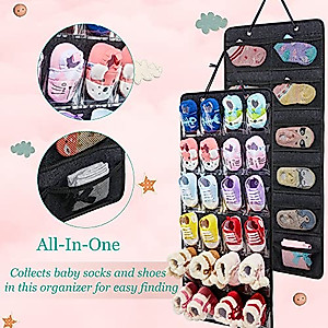 HUHYNN Baby Shoe Organizer for 12 Pairs of Boys Girls Baby Shoes, Double Sided Baby Shoe Organizer with Multiple Pockets(No Accessories Included) (Black)