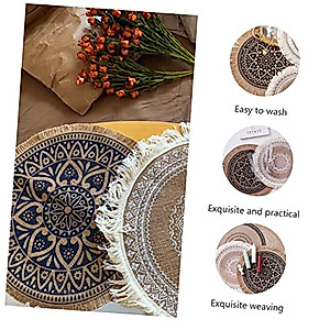 DECHOUS 1pc Jute Placemats Glass Coasters for Drinks Natural Home Decor Office Desk Decorations Mandala Dinking Coasters Round Cup Mat Pad Dining Table Placemat Household Place Mat Linen