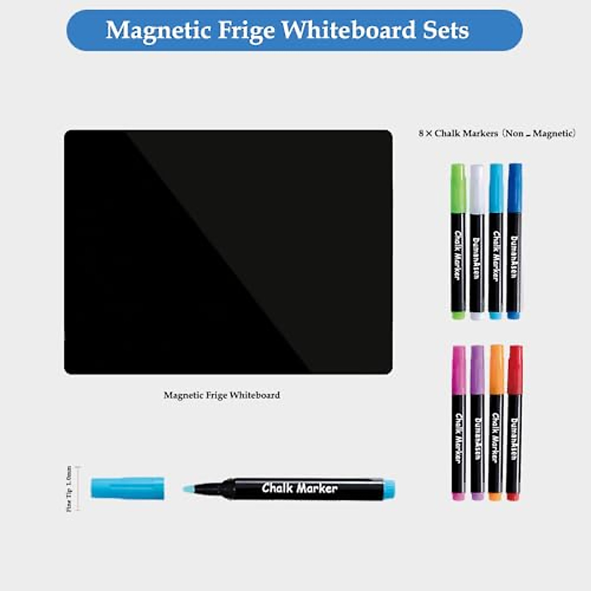 DumanAsen Magnetic Dry Erase Blackboard for Fridge, 16" x 12" Menu Board/Meal Planner for Refrigerator, with Stain Resistant Technology, Include 8 Chalk Markers