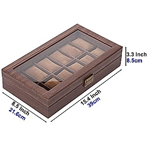 READAEER 12 Slot PU Leather Watch Box Organizer Watch Case with Glass Top