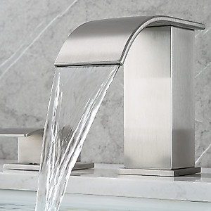 Brushed Nickel Waterfall Bathroom Faucet for Sink 3 Hole - Widespread, 2-Handles 8 Inch Modern Faucet for Bathroom Sink, Vanity Faucet with cUPC Supply Lines