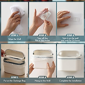 Bokon 2 Pcs Mini Trash Can with Lid Removable Tiny Wall Mounted Trash Can Mini Trash Bin with 4 Roll Thickened Trash Bags Garbage for Desktop Countertop Table Bathroom Office (White)