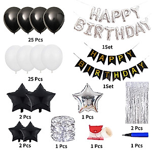 GoGoGoodie Birthday Decorations for Adult, String Light Party Decoration kit Black and White Balloons Perfect for Men and Women Birthday