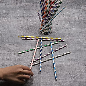 Hard Paper Straws, 400PCS 7.8 inch Drinking Straws Disposable -Biodegradable - Thicker (Stripe)