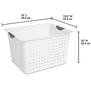 Sterilite Large 16 x 13 x 10 Inch, Plastic Deep Ultra Storage Basket Tote with Contoured Handles for Home and Office Organization, White (12 Pack)