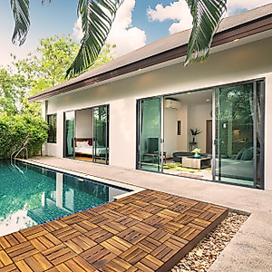 ASESVIDA Acacia Interlocking Deck Tiles - Premium 9 Pack Outdoor Flooring 12 Slats - Waterproof, Durable Wood Patio Tiles for Garden, Balcony, Backyard - Ring Joint Design (12 slats, Acacia, 9)