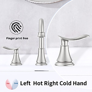 2-Handle 8 inch Widespread Bathroom Sink Faucet Brushed Nickel Lavatory Faucet 3 Hole 360° Swivel Spout Vanity Sink Basin Faucets with Pop Up Drain Assembly and cUPC Water Supply Hoses