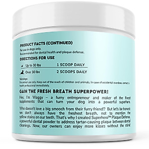 Wonder Paws Dental Powder for Dogs – Teeth Cleaning & Dental Care Made Easy – Removes Plaque, Tarter, Stains & Freshens Breath – Plaque & Tartar Remover for Dogs of All Ages – 60 Scoops