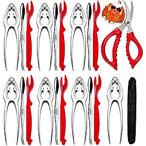 21-piece Crab Cracking Tools includes 7 Crab Crackers, 6 Lobster Shell Knife, 6 Crab Leg Forks and 1 Seafood Scissors & Storage Bag - Seafood Tools Nut Cracker Set