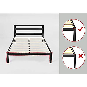 Amazon Basics Metal Bed with Modern Industrial Design Headboard - 14 Inch Height for Under-Bed Storage - Wood Slats - Easy Assemble, Queen, Black