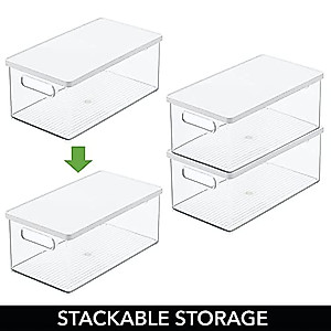 mDesign Plastic Pantry Storage Box Container with Lid and Built-In Handles - Organization for Flour, Cereal, Pasta, Rice, or Food in Kitchen Cupboard, Ligne Collection, Clear/White