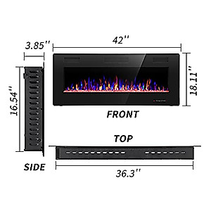 ZAFRO Electric Fireplace 42'' with Remote Control, Recessed Wall Mounted Electric Fireplace with Adjustable 12-Color Flame Brightness & Speed