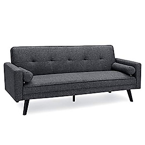 VASAGLE Convertible Couch Sofa Bed, Fabric Upholstered Seat Pad, Sturdy Wooden Frame, Easy Assembly, 69.7 x 32.3 x 32.3 Inches, Gray