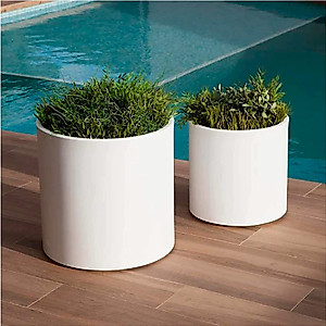 Elly Décor 12 inch Round Cylinder Plastic Planter with Drainage, Round Classic Smooth Texture, Lightweight & Extremely Durable 12" x 12" Cylinder Pot Black