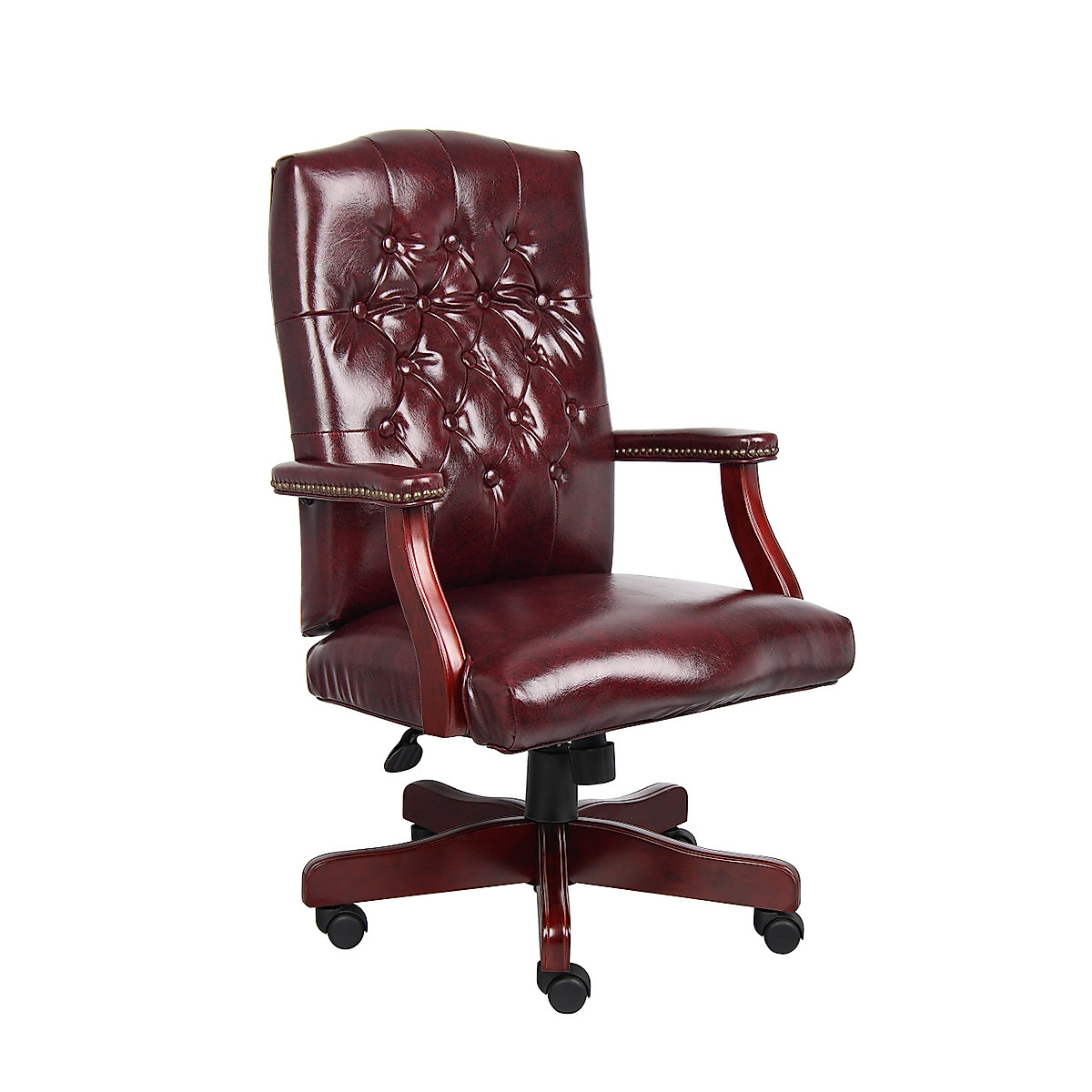 Boss Office Products Classic Executive Caressoft Chair with Mahogany Finish in Burgundy