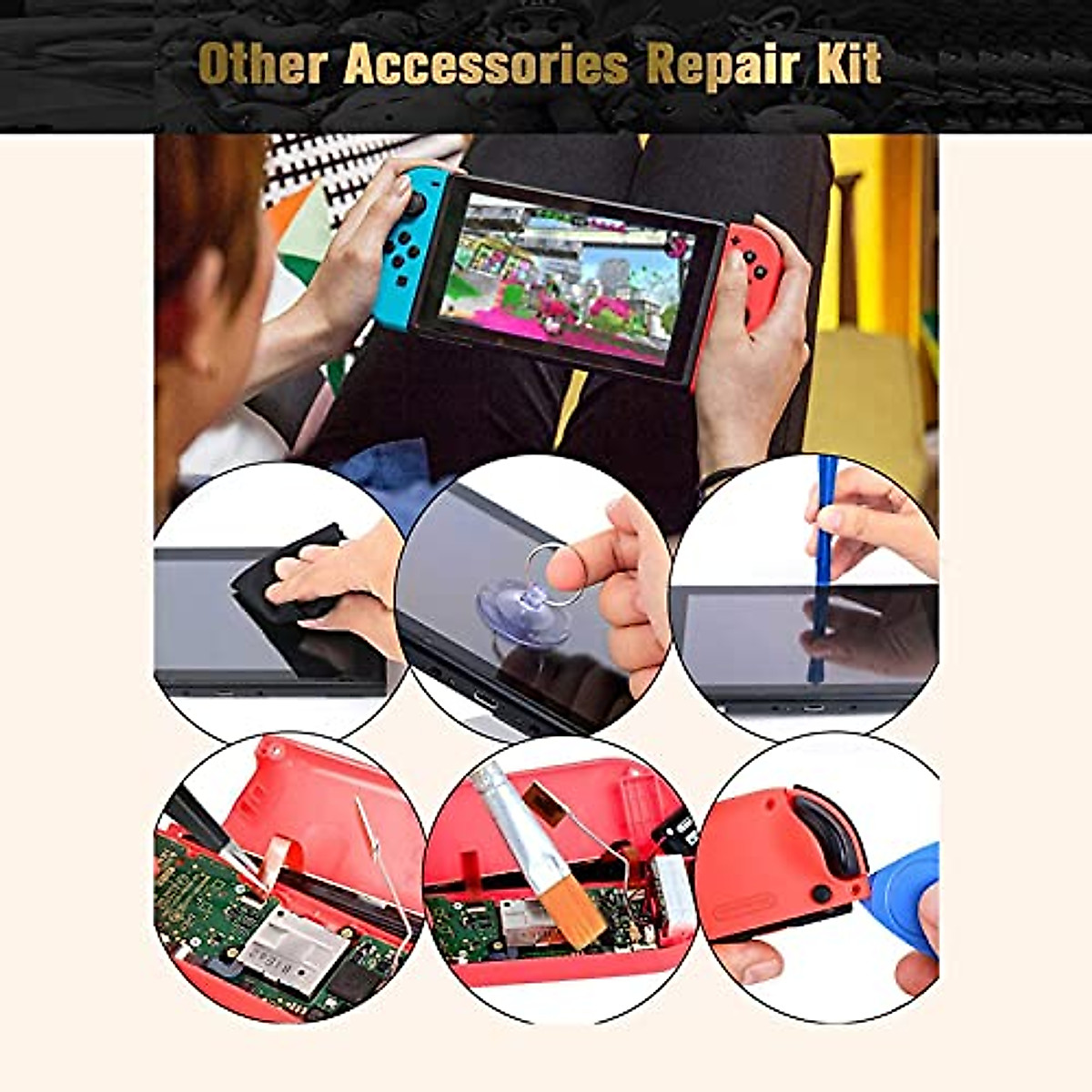 Joystick Repair Kit, 34pcs Joystick Replacement Accessories&Repair Tools, Switch Controller Repair Accessory Kit, Replacement Part Repair Kit for Joyc/on, Switch Li/te