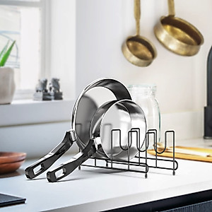 [Pack of 2] Pan Lid Organizer, Pan Organizer for Kitchen Inside Cabinet, Lid organizer for the pots and pans, Plates Holder Organizer for the Lid, Dish, Baking Pan, Chopping Board on Countertop (Black)