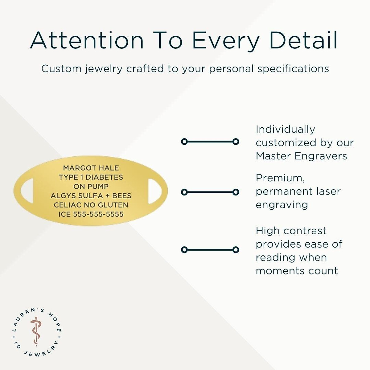 Lauren's Hope Gold Legacy Rope Medical Alert Bracelets for Women, Gold Chain Medical Bracelet for Diabetes, Heart Disease, Allergies, Custom Engraved, Medical ID (Gold, Bracelet Size = 7 inches)