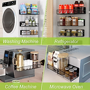 4 Pack Magnetic Shelves for Washing Machine, Magnetic Spice Rack Organizer for Refrigerator, Washing Machine Shelf, Magnetic Laundry Organization and Storage, Laundry Baskets with Hook Shelf, Black