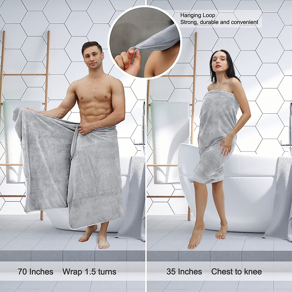 MAGGEA 4 Piece Oversized Bath Sheet Towels (35 x 70 in,Grey) 700 GSM Ultra Soft Bath Towel Set Thick Large Cozy Plush Highly Absorbent Towels Quick Dry Bathroom Towels Hotel Luxury Shower Towels