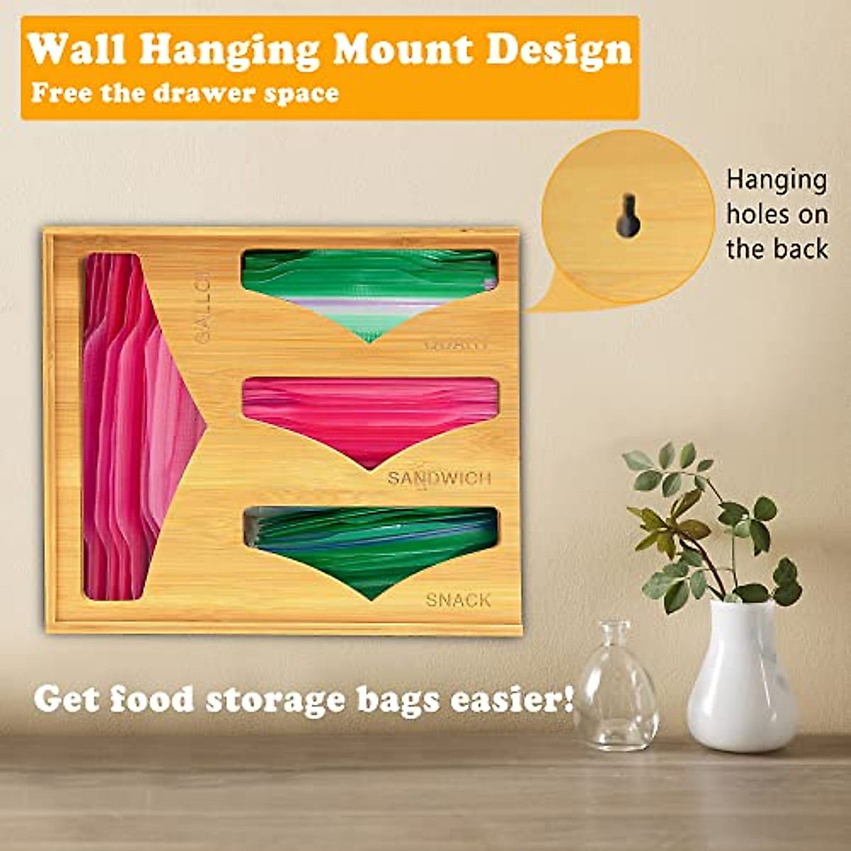 Ziplock Bag Storage Organizer for Kitchen Drawer Plastic Bag Organizer Storage Bag Organizer Baggie Holder with Slider Lids Compatible with Ziploc, Gallon, Quart Sandwich & Snack Variety Size Bags