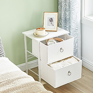 HOOBRO Nightstand, 2 Drawer Dresser for Bedroom, Small Night Stand, Bedside Furniture, End Tables with Fabric Drawer, Side Table for Bedroom, Dorm, White WT82BZ01