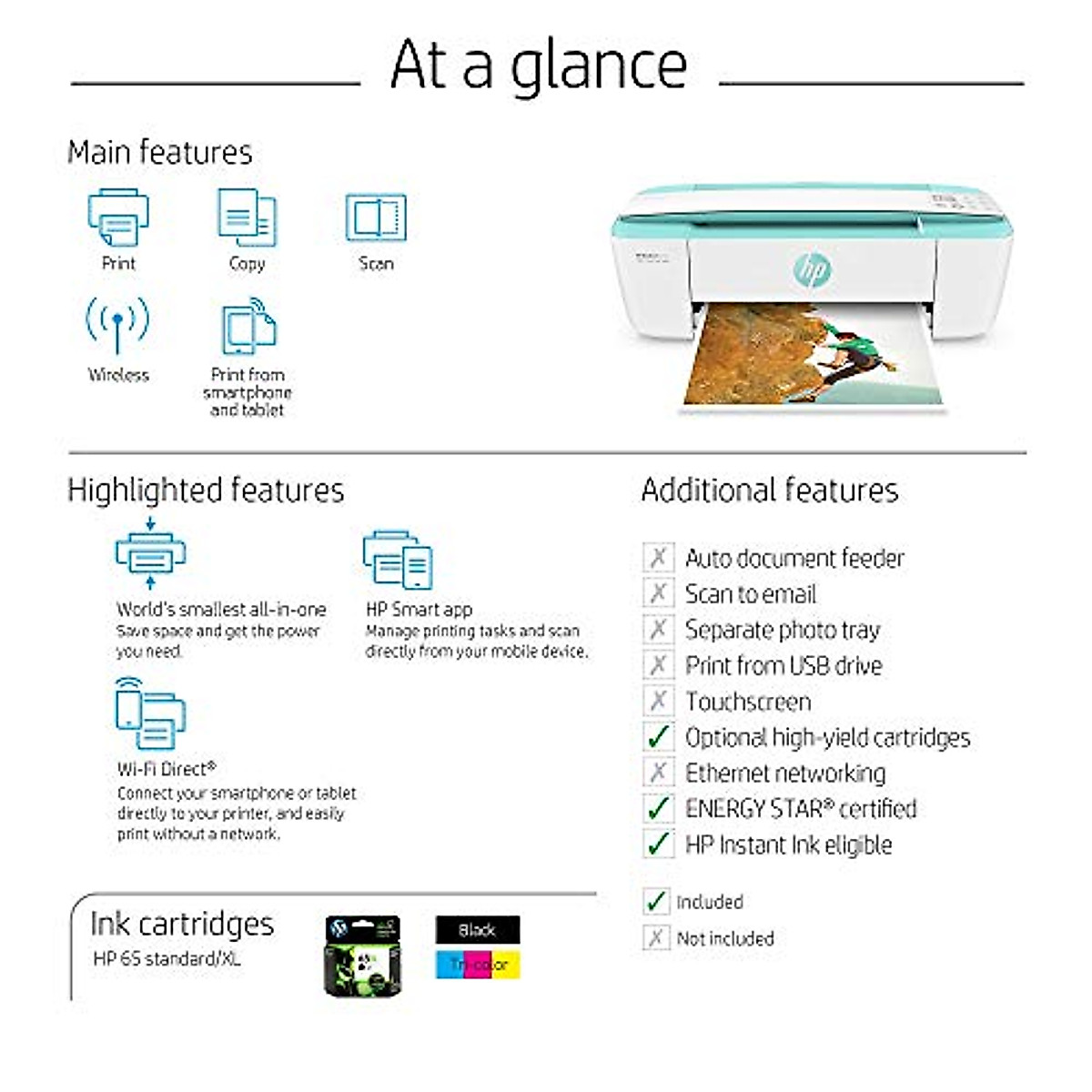 HP DeskJet 3755 Compact All-in-One Wireless Scanner Printer Copier with Wifi Printing, HP Instant Ink, Use for Home and Office Printing, 3 in 1, Built-in Wifi Printers - Seagrass Accent (Renewed)
