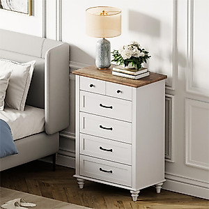 WAMPAT Tall Dressers for Bedroom with 5 Drawers, Kids Dresser Nursery Dresser Organizer with Wide Chest of Drawers, Mid Century Modern Wooden Closet for Living Room, Kids Room, Hallway, White