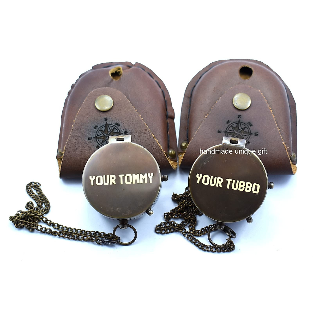 Handmade unique gift Your Tommy Your Tubbo Dual Compass Gift Set | 2 Brass Compasses Engraved with Special Quote | Great Gamer Gift - MCYT, Dream SMP, TommyInnit Fanart brown
