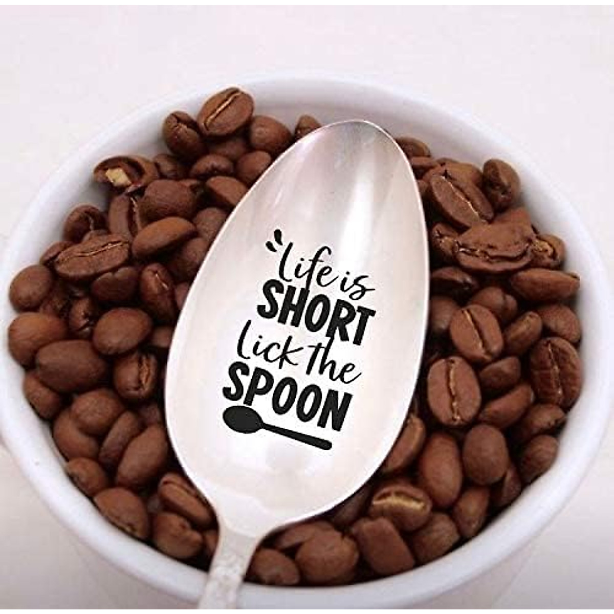 BIG EVENTS Life is short lick the spoon - engraved spoon - Funny spoon gift - Tea spoon coffee spoon peanut butter cereal spoon gift
