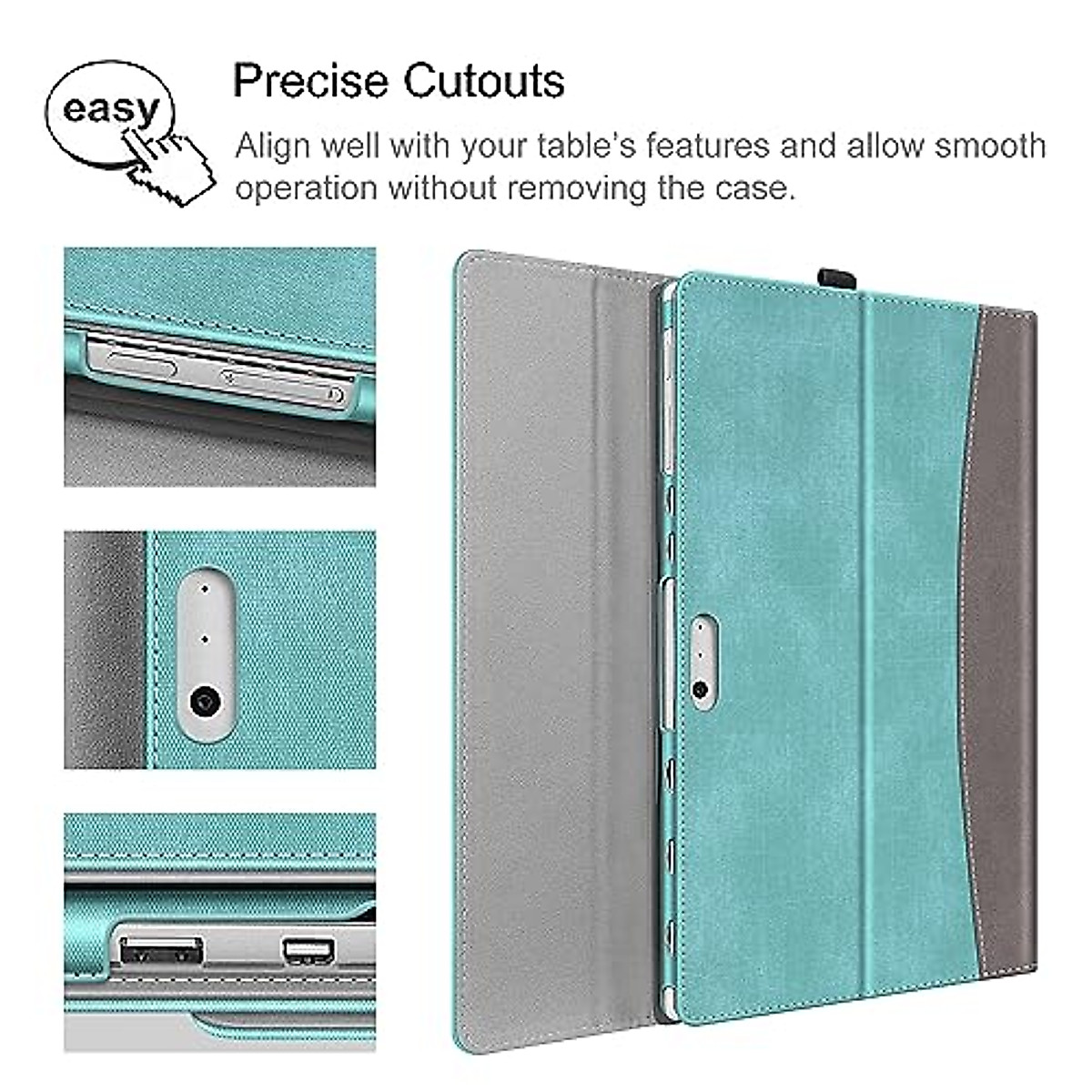 Fintie Case for 12.3 Inch Microsoft Surface Pro 7 Plus, Surface Pro 7, Surface Pro 6, Pro 5, Pro 4, Pro 3 - Portfolio Business Cover with Pocket, Compatible with Type Cover Keyboard, Turquoise