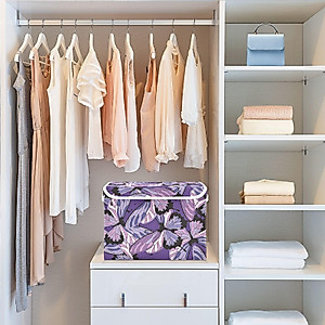 FOLIOSA Storage Boxes Butterflies Purple collapsible Flip-top locker Fabric Storage Bins with Handle for Home Bedroom Closet Office 16.5×12.6×11.8 in