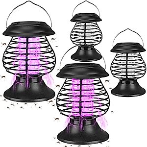 4 Pack Solar Bug Zapper Outdoor Waterproof Mosquito Zapper Outdoor Mosquito Repellent Trap Solar Powered Bug Lights for Outside Fly Mosquito Killer Outdoor for Home Camping Backyard (Novelty Style)