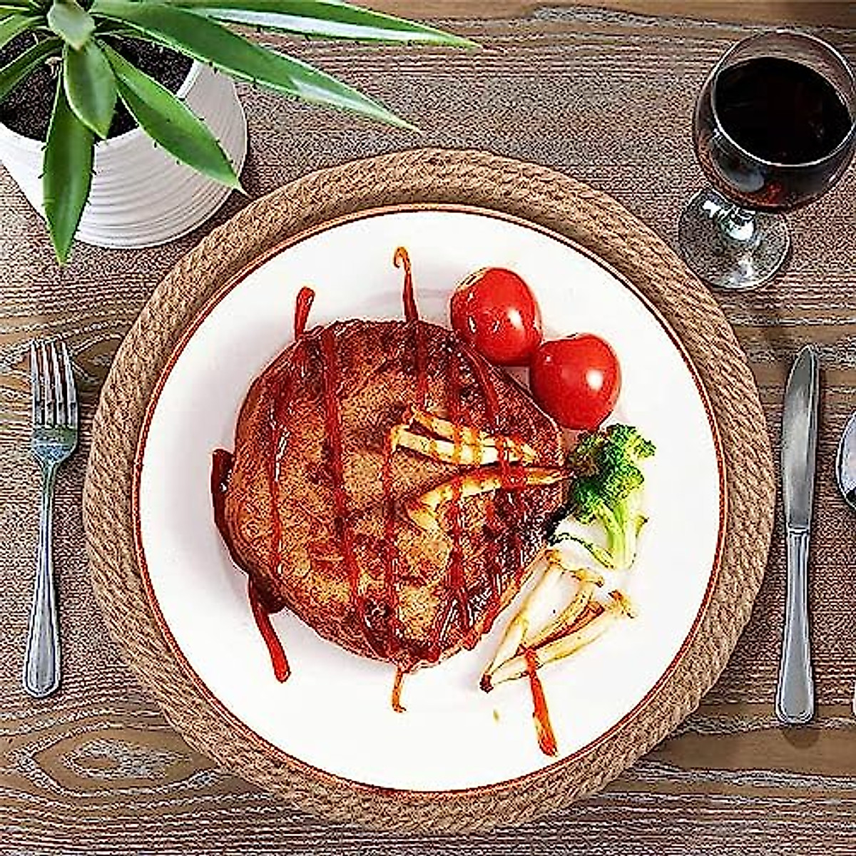 Defined Deco Round Jute Placemats Set of 8,12" Handmade Round Placemats,Woven Braided Placemats,Natural Farmhouse Place Mats,Jute Thick Hot Pads,Rustic Table Mats for Dining Table Decor,Home,Wedding.