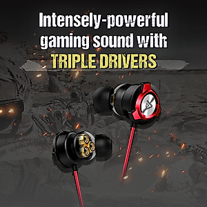 Sound Panda SPE-G9 Plus+ Gaming Earbuds Triple Driver 3.5mm with Dual Microphone | Wired Earbuds with 1.5m Cable | for PC, Mobile, Xbox, PS5, PS4, Switch | in-Ear Gaming Headset (Black)