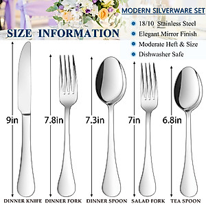 Herogo 18/10 Stainless Steel Silverware Set, 60-Piece Fancy Flatware Cutlery Set for 12, Modern Tableware Eating Utensils Set for Home Restaurant Wedding, Mirror Polished, Dishwasher Safe