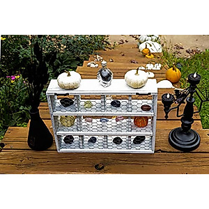 Crystal Holder Display Shelf - Rustic Wall Mounted Shelf for Farmhouse Décor with Chicken Wire for Spices, Rocks, Countertop Organizer, Shadow Box (Rustic White)