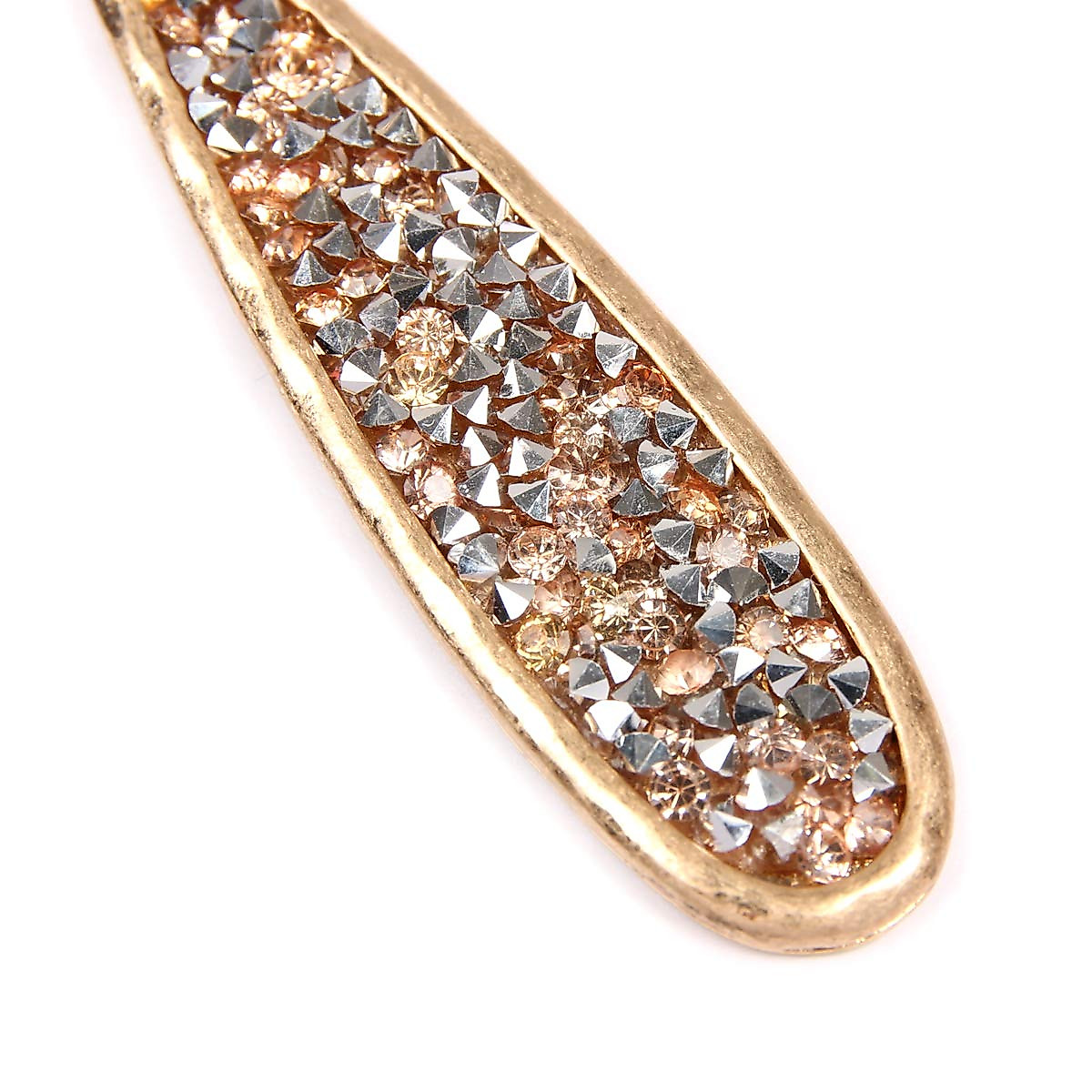 Glitter Rhinestone Statement Drop Earrings - Sparkly Crystal Geometric Metal Hook Dangles Vertical Bar, Elongated Teardrop, Shield Disc (Encrusted Jewel - Teardrop Champagne/Gold)