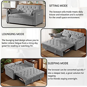 Auvsoce 3 in 1 Multi-Functional Convertible Sleeper Sofa Bed, Love Seat with rotatable Side Table,Modern Velvet Fabric, Ideal for Apartment Living Room Bedroom