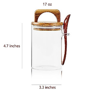 Sweejar Glass Jars with Bamboo Lids and Spoons, Overnight Oats Containers with Lids, Coffee Tea Sugar Yogurt Container Set, 17 ounces, Set of 4(Handle Lid)