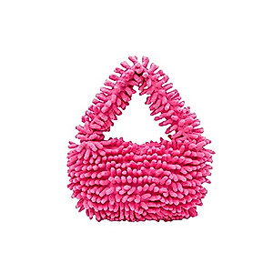 OYOANGLE Women's Y2K Fashion Handbag Fluffy Satchel Handmade Hobo Bag Soft Small Clutch Bag Hot Pink One-Size