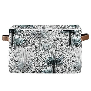 Nature Flowers Leaves Storage Basket Set of 2 Large Fabric Dandelion Storage Basket Bins Box Cube with Handles Collapsible Closet Shelf Clothes Organizer Basket for Nursery Bedroom