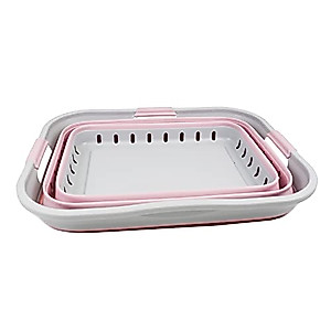 SAMMART 42L (11 gallon) Collapsible Plastic Laundry Basket - Foldable Pop Up Storage Container/Organizer - Portable Washing Tub - Space Saving Hamper/Basket (Grey/Pale Pink)