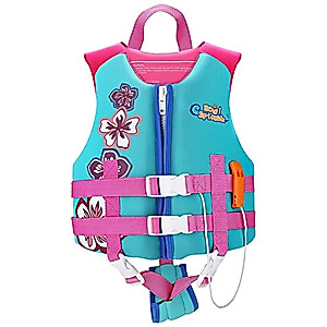 HeySplash Swim Vest for Kids, Child Size Watersports Kids Swim Vest Toddler Floatie Trainer Vest with Survival Whistle, Easy on and Off, Large, Lake Blue (Fit 55-77 lb)