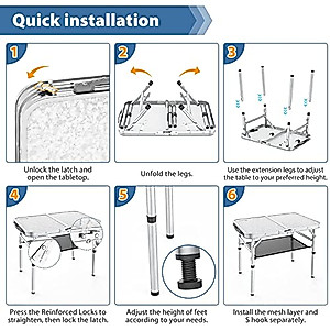 Sportneer Camping Table, Adjustable Height Small Folding Table with Mesh Layer Portable Camp Tables with Aluminum Legs for Outdoor Camp Picnic Beach BBQ Cooking (23.6" L x 15.7" W (3 Height))