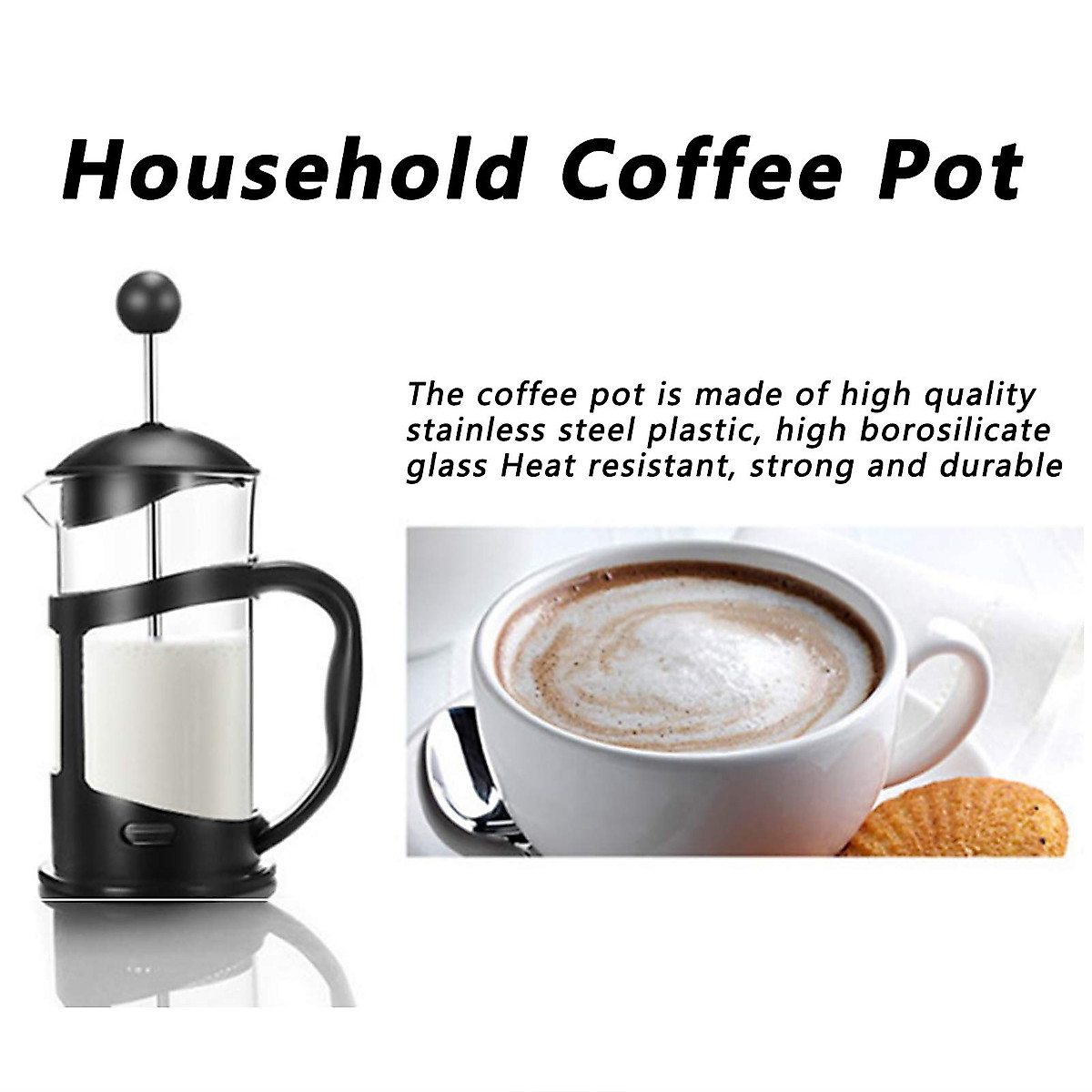 KUIKUI French Press Coffee Maker, Espresso Tea and Coffee Maker, High Temperature Resistant Borosilicate Glass Coffee Press Teapot for Camping Travel Gifts, Black (1000ml)