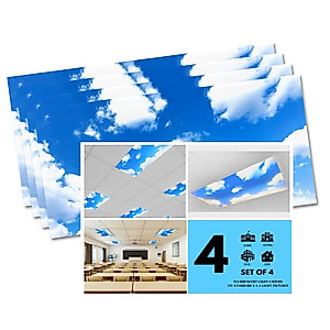 ShadeMAGIC - 4 Pack of Fluorescent Light Covers - 2x4 Film Insert for Ceiling Light Diffuser Panels - Sky Clouds - for Classrooms and Offices - Decorative Lighting (4)