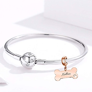 LONAGO Persoanlized Name Bone Charm for Bracelet Customize Name Charm Bead for Bangle Bracelet Gift for Women