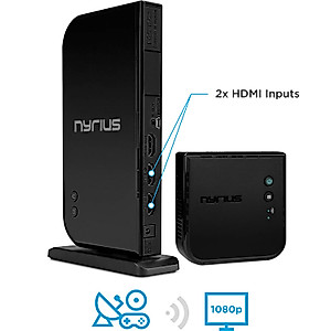 Nyrius Aries Home+ Wireless HDMI 2X Input Transmitter & Receiver for Streaming HD 1080p 3D Video and Digital Audio (NAVS502) - Bonus Apple Mini Display Port to HDMI Adapter Included