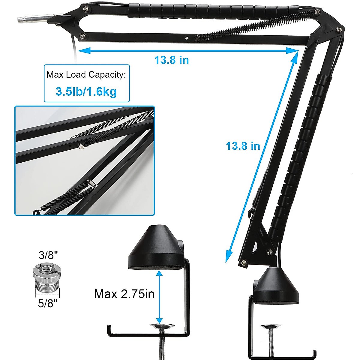 Quadcast Mic Boom Arm with Pop Filter - Advanced Microphone Arm Compatible with HyperX QuadCast Microphone, Professional Adjustable Scissor Microphone Stand by YOUSHARES